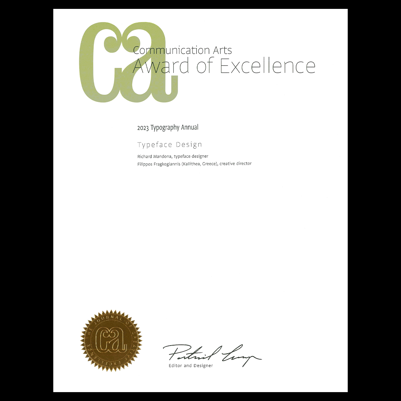 Communication Arts 2023 Award of Excellence (Typography)